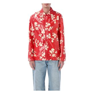 Dries Van Noten Homme, Vestes, Rouge, Taille: M Veste chemise en coton enduit imprim&eacute;