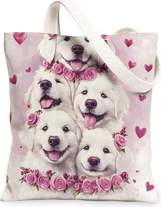 Generic Grand sac fourre-tout en toile motif chien des Pyr&eacute;n&eacute;es pour faire du shopping 33 x 38,1 cm, sac &agrave; bandouli&egrave;re amusant et r&eacute;utilisable pour femme, pei