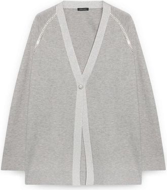 Fiorella Rubino Femme, Pulls, Gris, Taille: 40 FR Gilet en maille fine avec applications de cristaux