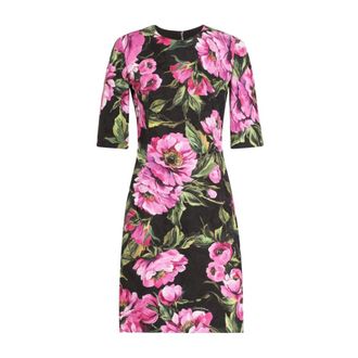 Dolce & Gabbana Femme, Robes, Multicolore, Taille: 44 FR Robe Noire à Fermeture Éclair et Manches Courtes