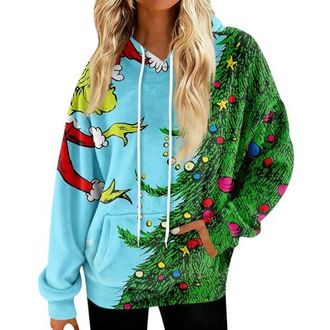 Generic Le Grinch Sweat A Capuche Femme Pull Vetement Sweatshirts Polaire Costume Christmas Deguisement Noel Plaid Femmes Pyjama Chaud Sweet Pulls De Hiver Vê