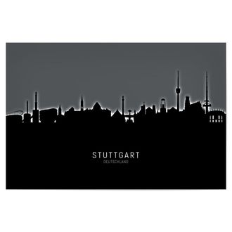artboxONE Poster 120x80 cm Schwarzwei&szlig; Stuttgart Skyline Glow BW - Bild stuttgart deutschland painting