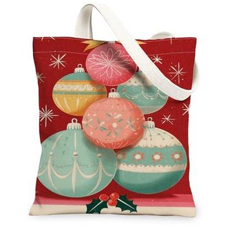 Generic Sacs fourre-tout en toile avec motif d&eacute;coratif festif, sacs de courses r&eacute;utilisables, l&eacute;gers et lavables avec bandouli&egrave;re pour voyage, pique-nique, 33