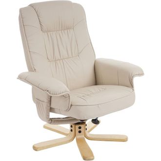 Hhg Fauteuil de télé M56, fauteuil de relaxation sans tabouret, similicuir, crème