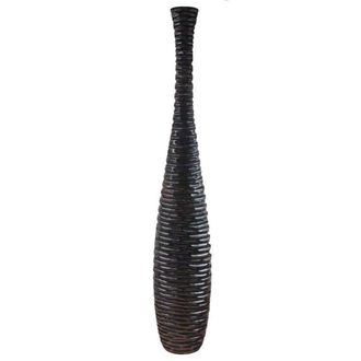 Leewadee Große Deko Bodenvase Für Dekozweige, Hohe Standvase Für Pampasgras, Design Holzvase, 65 cm, Schwarz