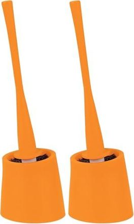 Spirella WC B&uuml;rste Klob&uuml;rste Toilettenb&uuml;rste hochwertig Move mit hygienischem Beh&auml;lter &Oslash;xH: 12,5 x 40cm - Orange (Packung mit 2)