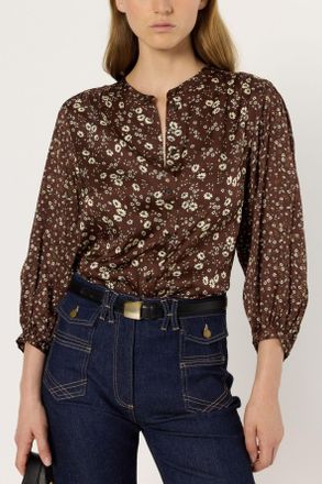 Gerard Darel Chemise &agrave; fleurs en satin - ANAELLE - Marron