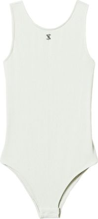 Twin-Set x Myfo gerippter Body mit Logo-Schild - Wei&szlig;