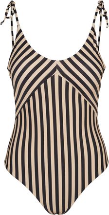 Vero Moda Damen Vmanju Swimsuit Badeanzug, Black/Stripes:Irish Cream, XS EU