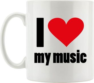 Pixxprint I Love My Music Fun Tasse, ca. 300ml Fassungsvermögen, Keramik Weiß, Spülmaschinenfest