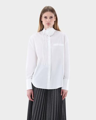 van Laack Stehkragenbluse mit Blume am Kragen