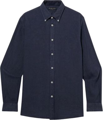 Brooks Brothers Homme, Chemises, Bleu, Taille: 2XL Chemise en lin coupe slim avec col boutonn&eacute;
