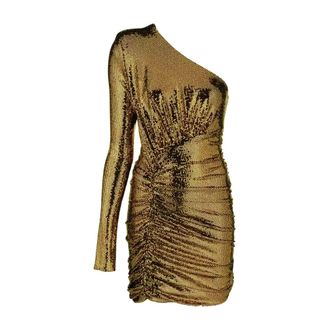 Alexandre Vauthier Femme, Robes, Jaune, Taille: 40 FR Robe Mini Dorée à Paillettes Taille Drapée