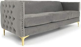 Menzzo Joshua 3-Sitzer Sofa mit Samtbezug Silber