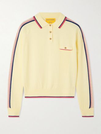 Guest In Residence Relay Striped Cotton And Cashmere-blend Polo Shirt - Yellow