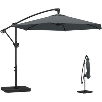 OUTSUNNY Parasol d&eacute;port&eacute; - Outsunny - pied en croix et dalles lestage - manivelle - protection UV 30+ - polyester et m&eacute;tal - 3 m - gris fonc&eacute;
