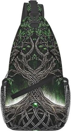 Generic Sac &agrave; bandouli&egrave;re arbre de vie mandala feuille verte et lune &eacute;toile sac &agrave; bandouli&egrave;re sac &agrave; dos de voyage sac &agrave; dos bandouli&egrave;re pour homme sac &agrave; dos d