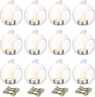 Nuptio 12 Pi&egrave;ces 8cm Suspendus Porte-Bougie Chauffe-Plat Verre Globe Plante Terrariums Photophore Bougeoirs Succulentes Jardin Miniature Jardini&egrave;res Maison N