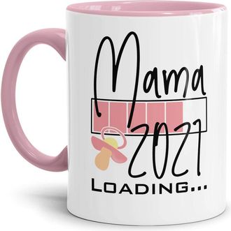 Tassendruck Tasse - Loading Du wirst Mama 2021 - Geschenk/Endlich Schwanger/Schwangerschaft/Babynews - Rosa