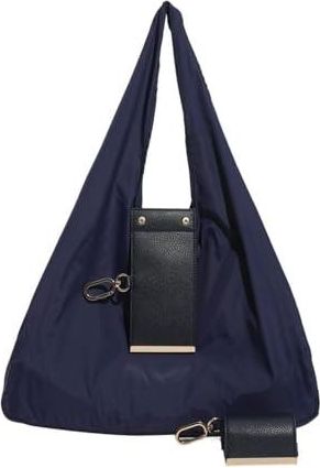 Generic Sac fourre-tout, pliable et extensible avec porte-cl&eacute;s sac fourre-tout multifonction compact pour le shopping usage quotidien, bleu marine, 39*28*7CM