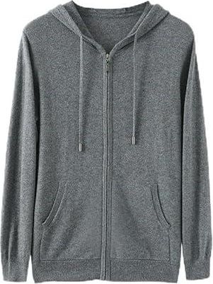 Generic Cardigan en cachemire pour homme - Veste &agrave; capuche zipp&eacute;e &agrave; manches longues - Style jeunesse - Confortable et &eacute;l&eacute;gant - Id&eacute;al pour superposer et porte