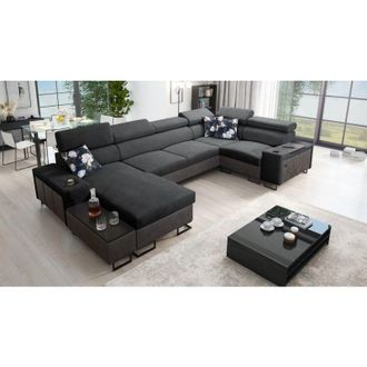 KAISER Gro&szlig;es Ecksofa f&uuml;r das Wohnzimmer mit Bar und Schlaffunktion melody iv mini Tauro/Freya Graphit/Anth