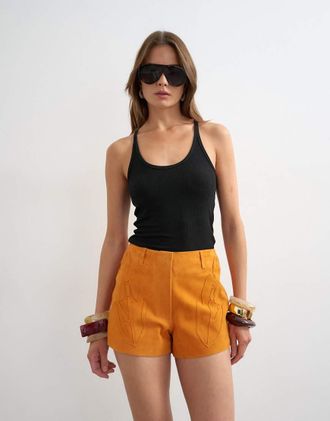 Topshop Mini-short en daim v&eacute;ritable &agrave; empi&egrave;cement - Orange