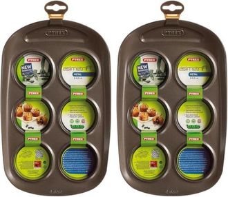 Pyrex Asimetria - Moule &agrave; 6 Muffins en M&eacute;tal Anti-Adh&eacute;sif &Oslash; 6.50 cm (Lot de 2)