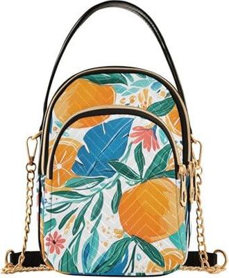 Mnsruu Sac à bandoulière pour femme, motif feuilles oranges, citron, sac à main, petit sac à bandoulière avec sangle réglable