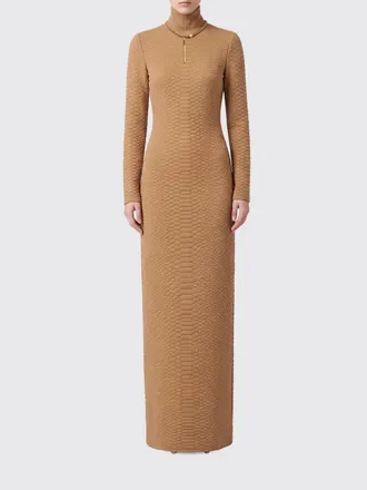 Elisabetta Franchi Robe longue fourreau en jersey imprim&eacute; python avec col montant