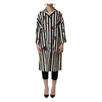 Dolce & Gabbana Dolce & Gabbana Schwarzer Wei&szlig;er Gestreifter Verzierter Manteljacke - - Coats - Damen - Mehrfarbig - XS