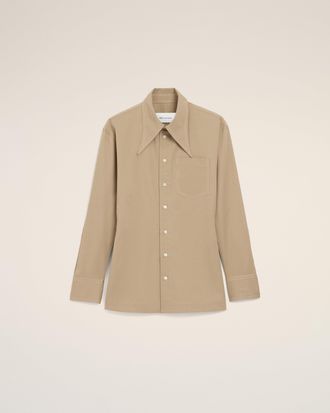 Ami Chemise Cintr&eacute;e Beige Col En Pointe en Coton Beige Taupe - 32 - Femme