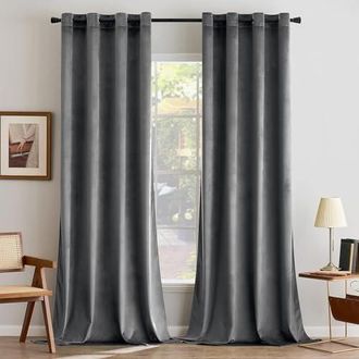 Miulee Rideau Velours Gris Lot de 2, Super Doux Semi-occultant Rideaux à Oeillets, Rideau Thermique Velours pour Chambre Salon Décoration, Rideaux Hiver Cham