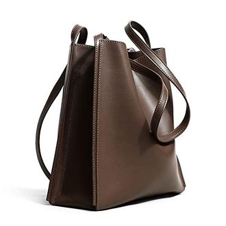 Generic Grand sac &agrave; main en cuir v&eacute;ritable pour femme, sac &agrave; main tendance pour femme, grand sac &agrave; bandouli&egrave;re, marron, large