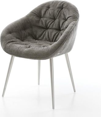 DELIFE Esszimmerstuhl Gaio-Flex Bouclé Soft Schlamm 4-Fuß konisch Edelstahl, Esszimmerstühle