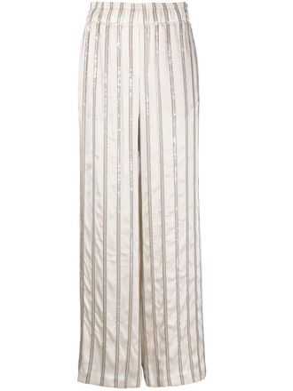 Brunello Cucinelli Gestreifte High-Waist-Hose - Weiß