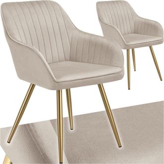 TecTake Tectake - Chaise marilyn en velours matelassé Lot 2 chaises de salle à manger aspect taupe/or