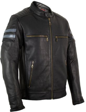 MDM Motorradjacke Sommer Motorrad Lederjacke, winddurchl&auml;ssig mit Protektoren Gelochtes Leder