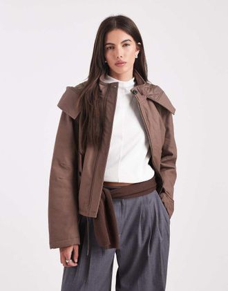 Asos Cropped-Parka in Braun mit Kapuze-Brown