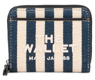 Marc Jacobs Womens Compact Wallet The Stripe Blue Sea Multi Cotton & Purses