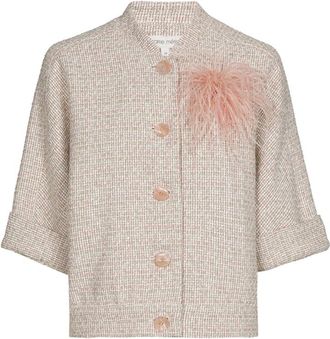 Marie M&eacute;ro Femme, Vestes, Beige, Taille: 48 FR Veste-chemisier courte &agrave; col montant