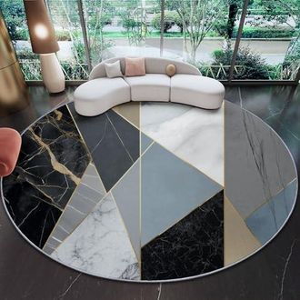 Generic Tapis Salon Rond Motif G&eacute;om&eacute;trique Motif marbr&eacute; &eacute;l&eacute;gant Lignes, Color&eacute; Int&eacute;rieur Tapis De Chambre Rond, Lavable Antid&eacute;rapant Moquette Ronds pour Salon