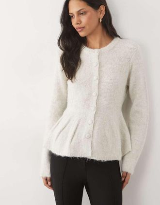 Object gilet en maille &agrave; basque cr&egrave;me-Blanc