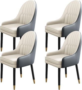 Generic Set Aus 4 Modernen Esszimmerst&uuml;hlen Aus Mikrofaserleder Mit Ergonomischer R&uuml;ckenlehne Und Metallbeinen - Nordischer Leichter Luxusstil(A)