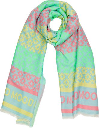 CASPAR Fashion SC541 weicher Damen Schal mit buntem Muster, Farbe:hellblau neongrün