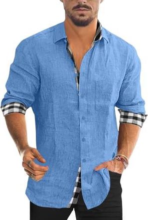 Minetom Chemisette Homme Plage Chemise Manches Courtes Business Slim Fit Carreaux Imprimé DéContracté Tops Blouse avec Poche Poitrine B Bleu 3XL