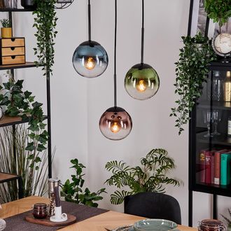 HOFSTEIN Hängeleuchte Gastor, 3-flammige Hängelampe aus Metall/Glas in Schwarz/Blau/Grün/Kupfer/Klar, moderne Pendelleuchte im Retro/Vintage-Design (Schirme 15