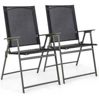 Costway Lot de 2 Chaise de Jardin Exterieur, Fauteuil de Jardin, Verrouillage de S&eacute;curit&eacute;, Cadre en M&eacute;tal, Chaise Pliante pour Cour Camping Salle &agrave; Manger