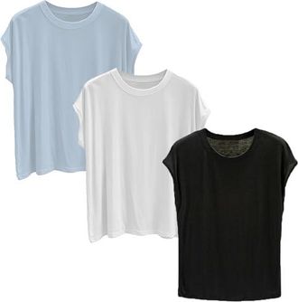 Generic 2 Pack Femme Tee Shirt Coton Casual Blanc Tshirt Haut &Agrave; Manche Courte D&eacute;t&eacute; L&acirc;che Basique T-Shirt Sport Imprim&eacute; &Agrave; Col Rond Tops Tunique Manche Courte D