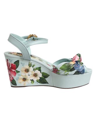 Dolce & Gabbana Gr&uuml;ne Blumen Wedge Sandalen mit Kn&ouml;chelriemen